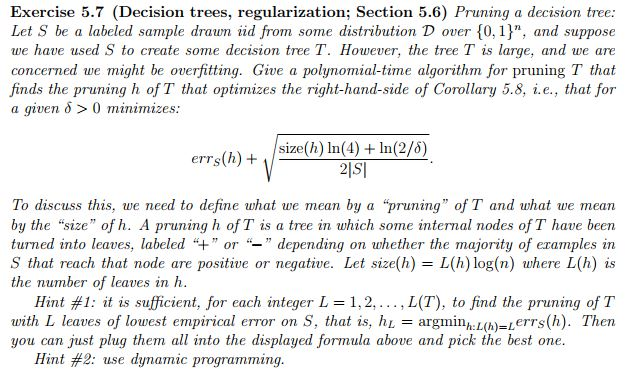 Exercise 5.7 (Decision trees, regularization; Section | Chegg.com