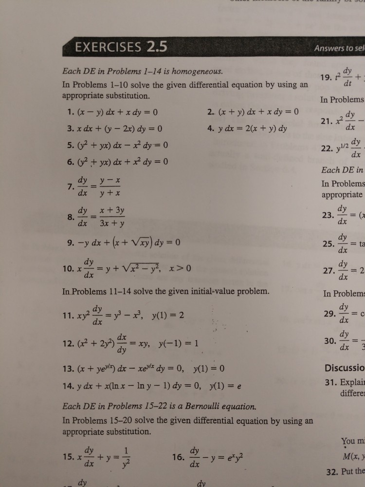 Solved EXERCISES 2.5 Answers to sel Each DE in Problems 1-14 | Chegg.com