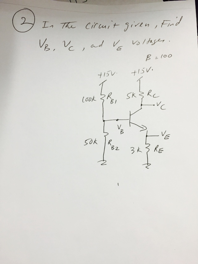 Solved In the circuit given, find VB, VC, and VE voltages. | Chegg.com