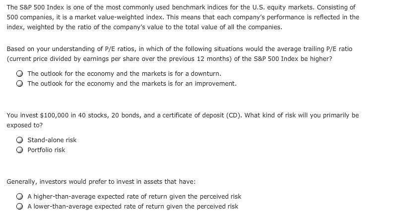 Solved The S&P 500 Index is one of the most commonly used | Chegg.com