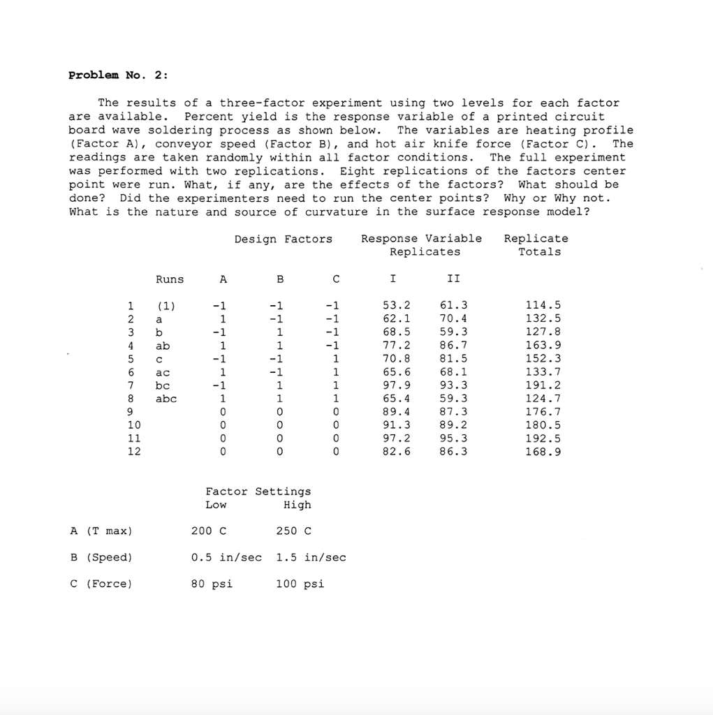 Solved The results of a three-factor experiment using two | Chegg.com