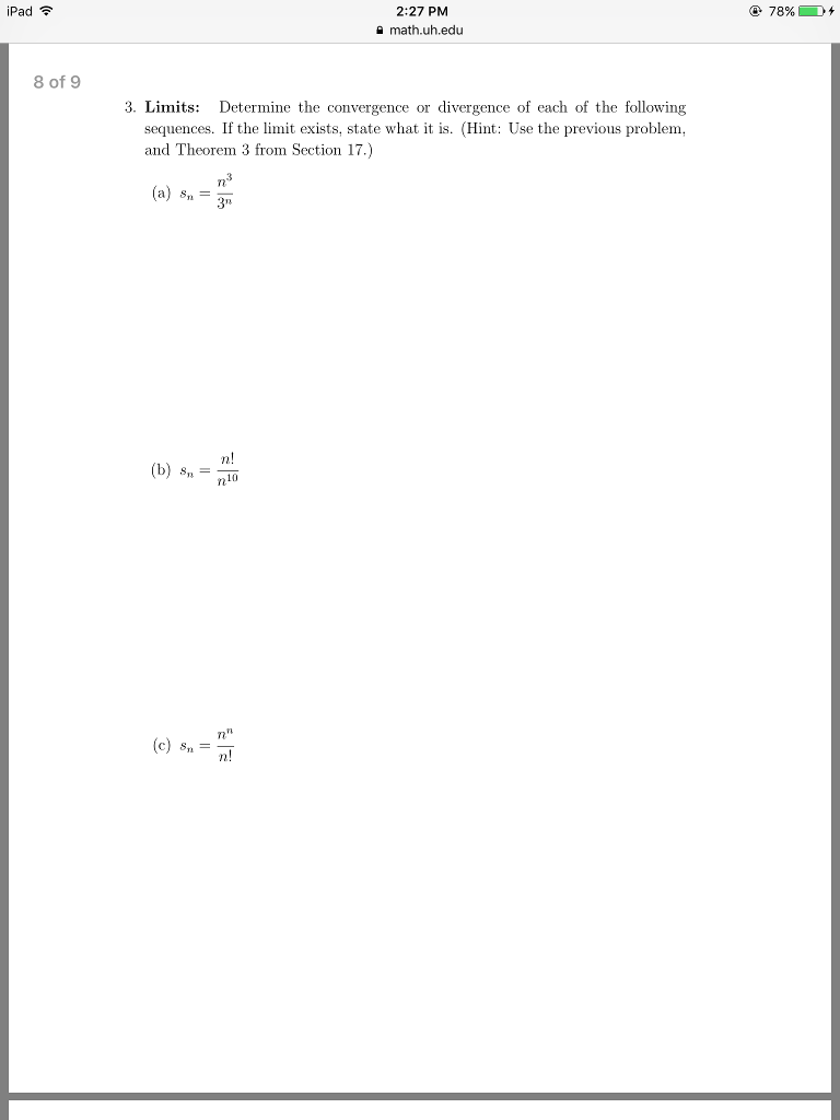 Solved Limits: Determine the convergence or divergence of | Chegg.com