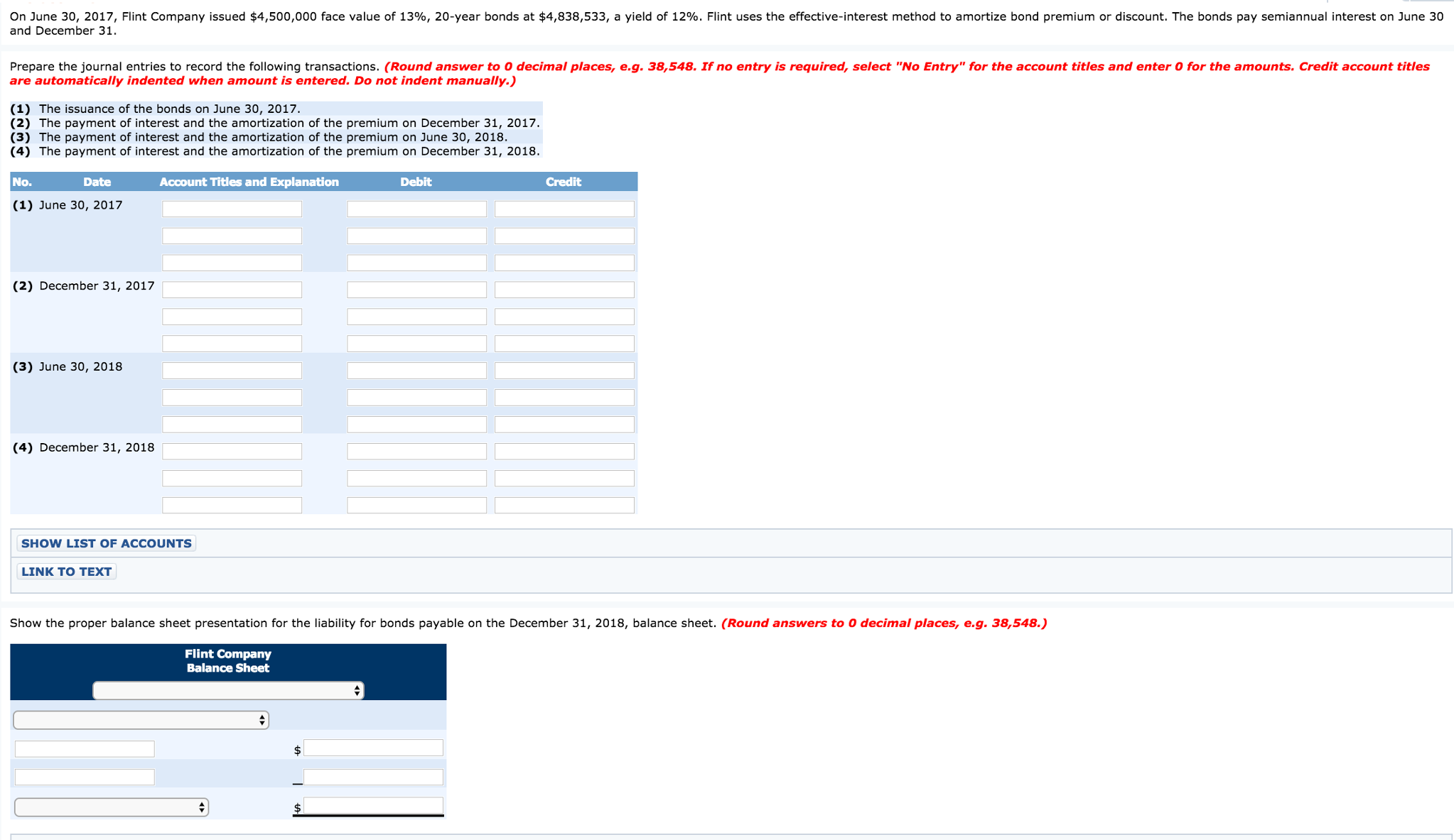 Solved On June 30, 2017, Flint Company issued $4, 500,000 | Chegg.com