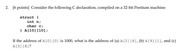 Solved 2. 6 points] Consider the following C declaration, | Chegg.com