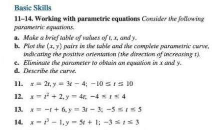 Solved Basic Skills 11-14. Working with parametric equations | Chegg.com