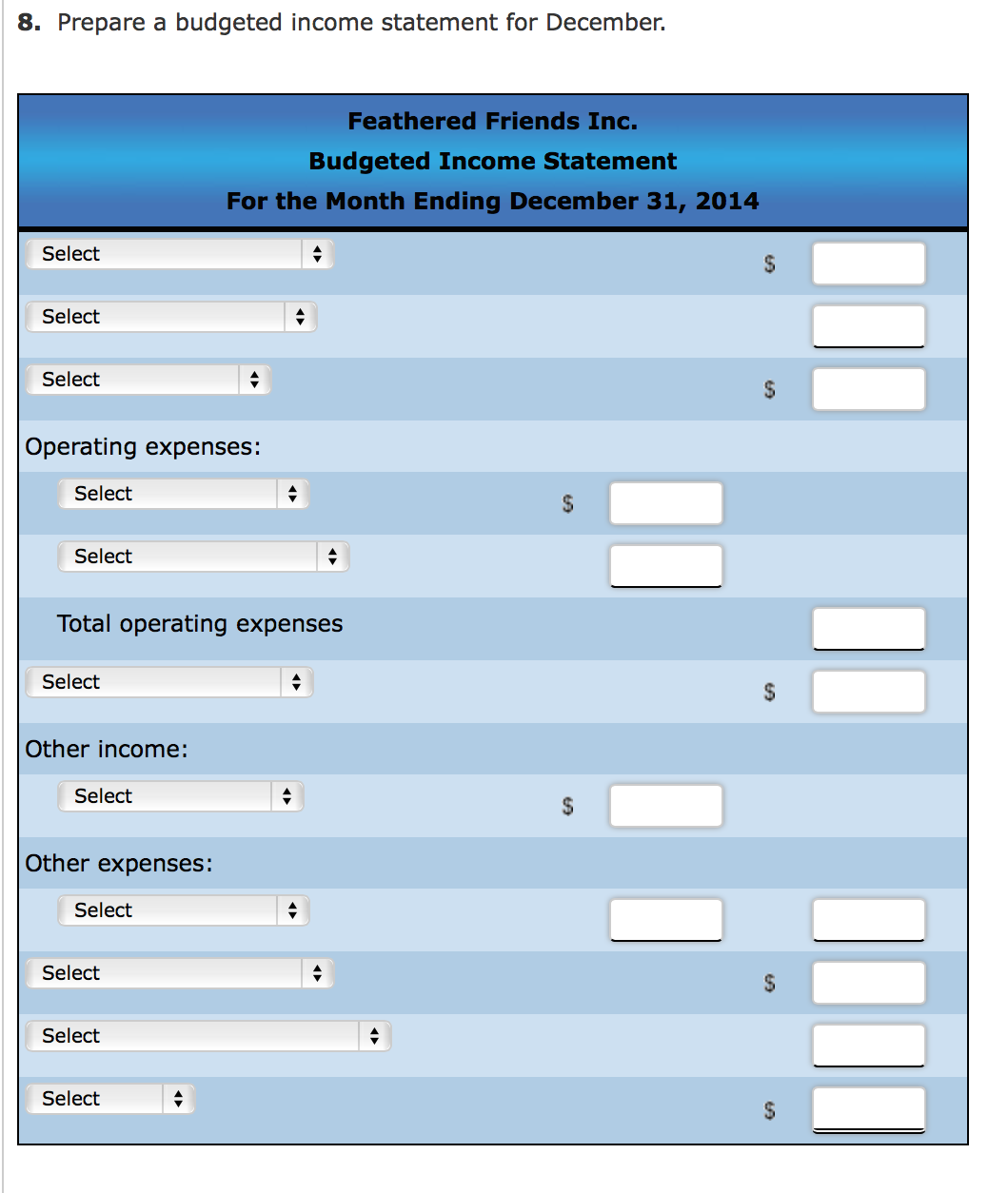 Solved Chapter 21 Final Problem Budgeted Income Statement | Chegg.com