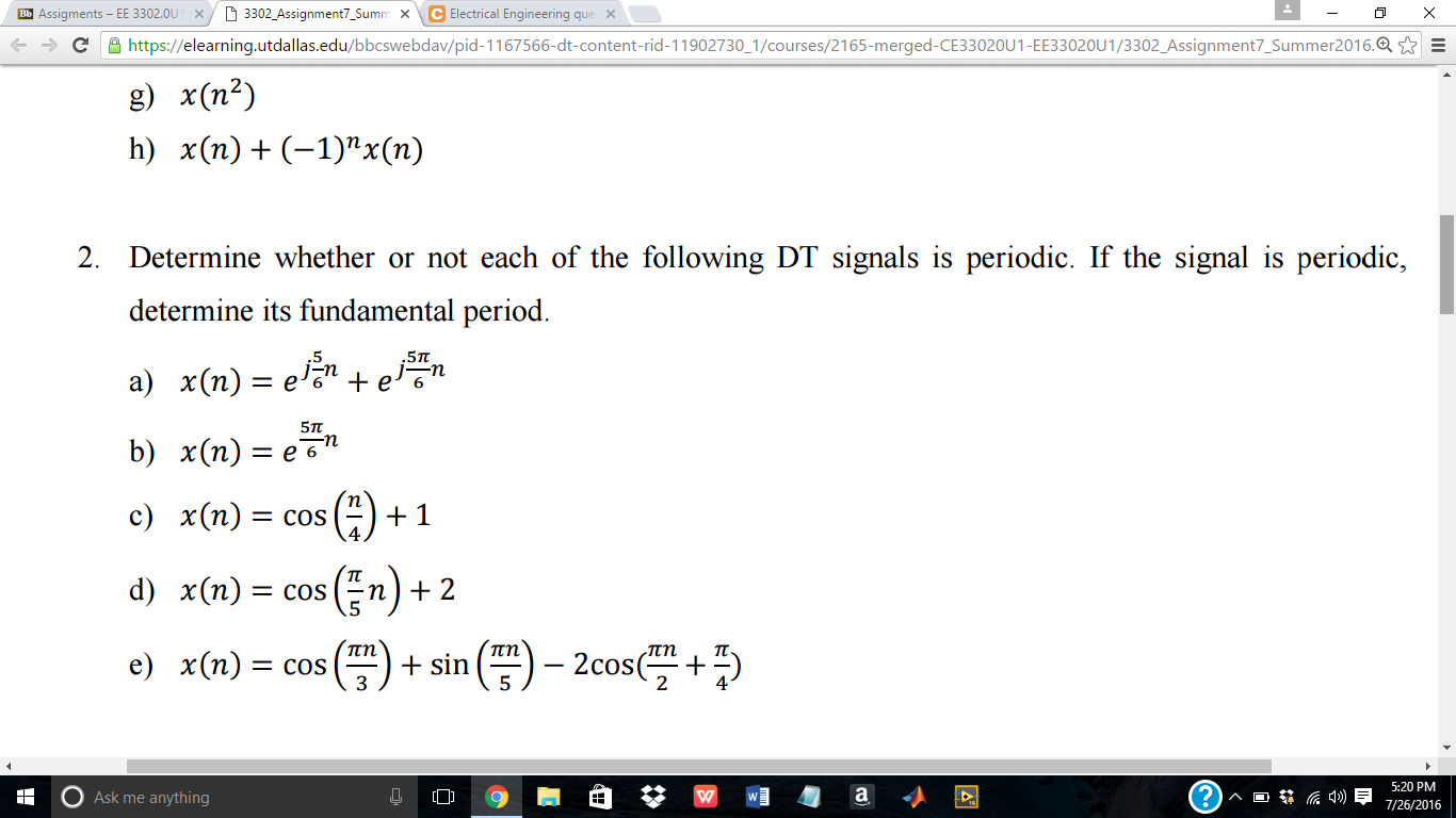 Solved Determine whether or not each of the following DT | Chegg.com