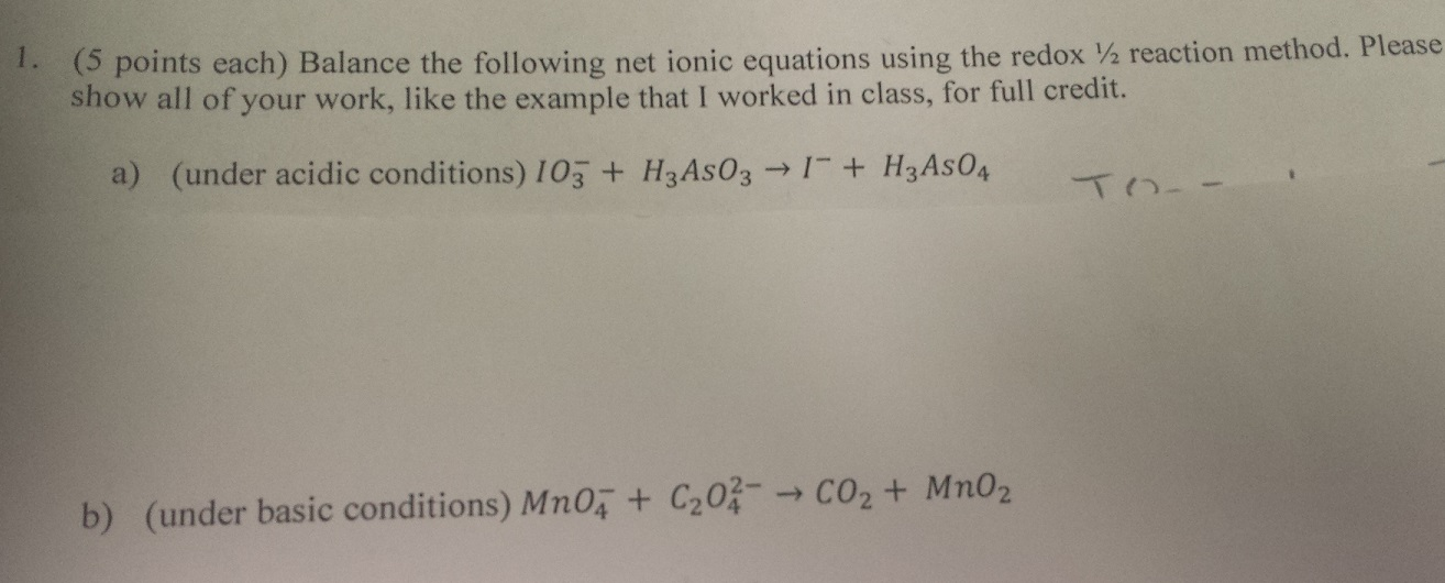 Solved 1. Balance the following net ionic equations using | Chegg.com