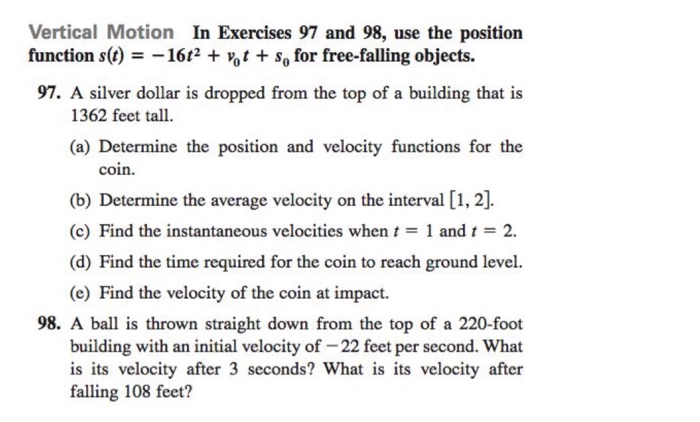 Solved Vertical Motion In Exercises 97 And 98 Use The