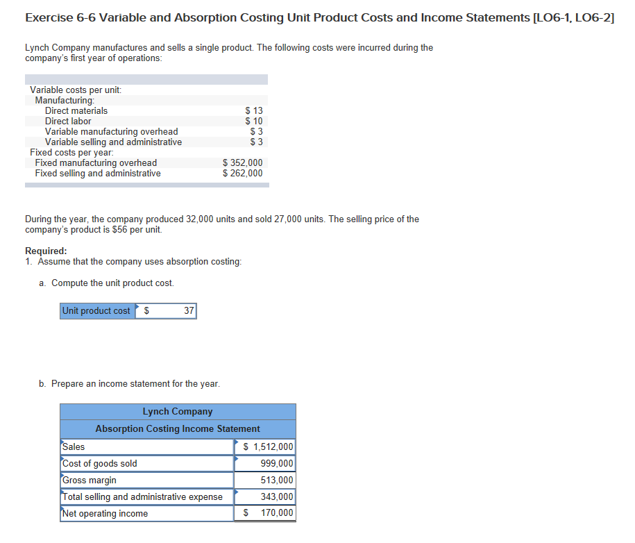Solved Exercise 6-6 Variable and Absorption Costing Unit | Chegg.com