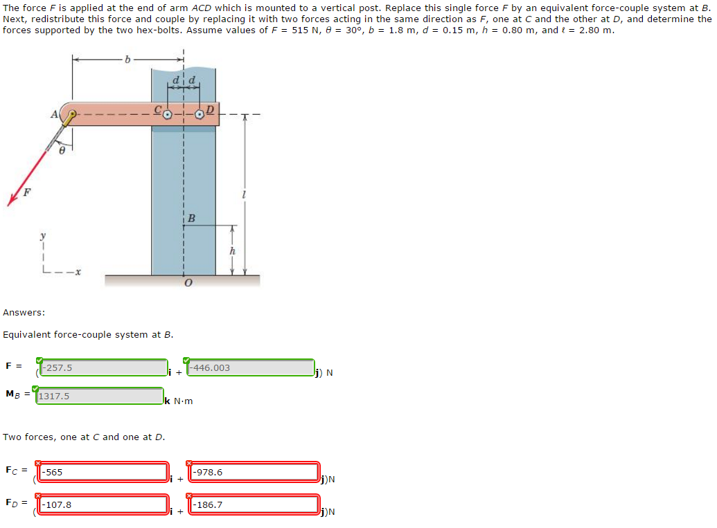 Solved The force F is applied at the end of arm ACD which is | Chegg.com