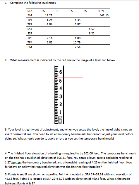 Solved Complete the following level notes What measurement | Chegg.com