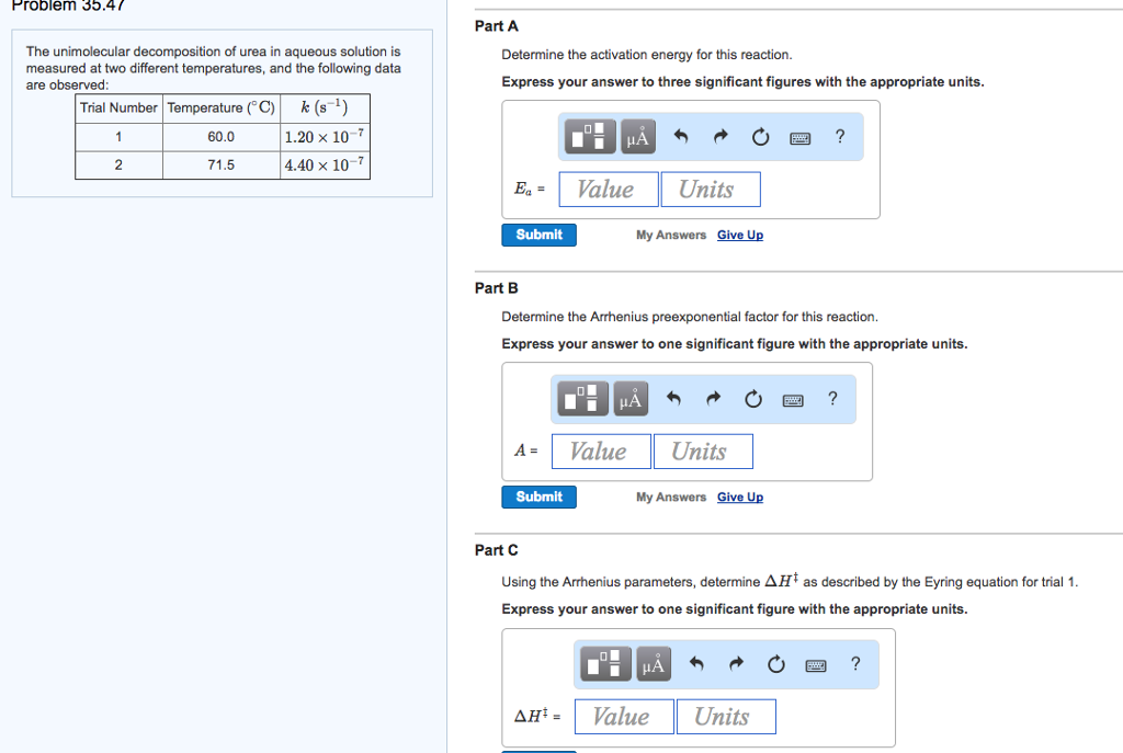 Solved The Unimolecular Decomposition Of Urea In Aqueous