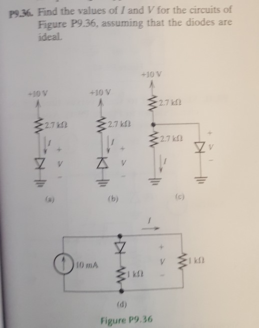 Solved P9.36. Find the values of I and V for the circuits of | Chegg.com