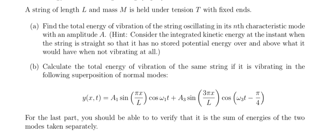 Solved A string of length L and mass M is held under tension | Chegg.com