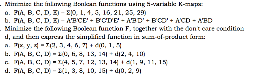Minimize The Following Boolean Functions Using