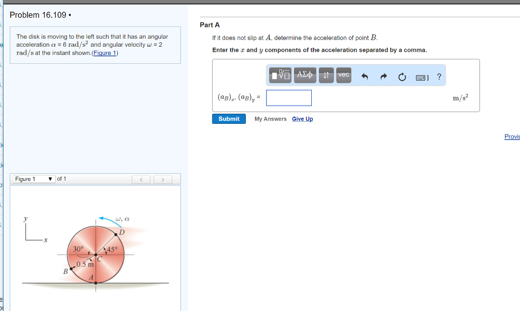 Solved The disk is moving to the left such that it has an | Chegg.com