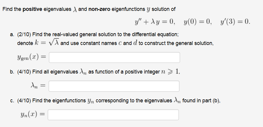 Find the positive eigenvalues lambda and non-zero | Chegg.com