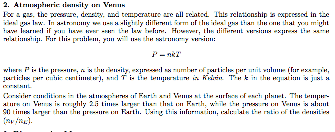 Solved Atmospheric density on Venus For a gas, the | Chegg.com