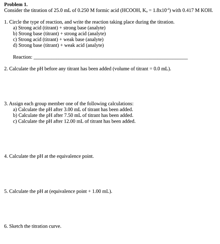 Solved Problem 1 Consider the titration of 25.0 mL of 0.250 | Chegg.com