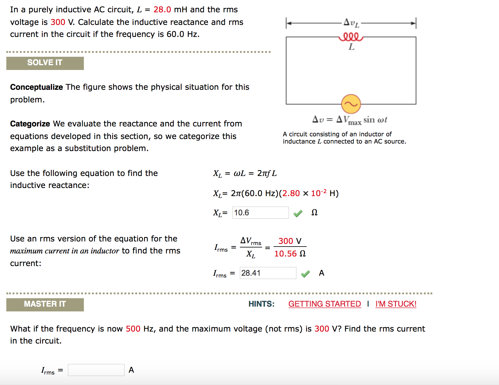 Solved In A Purely Inductive Ac Circuit L 28 0mh And The