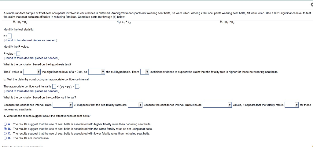 Solved A simple random sample of front-seat occupants | Chegg.com