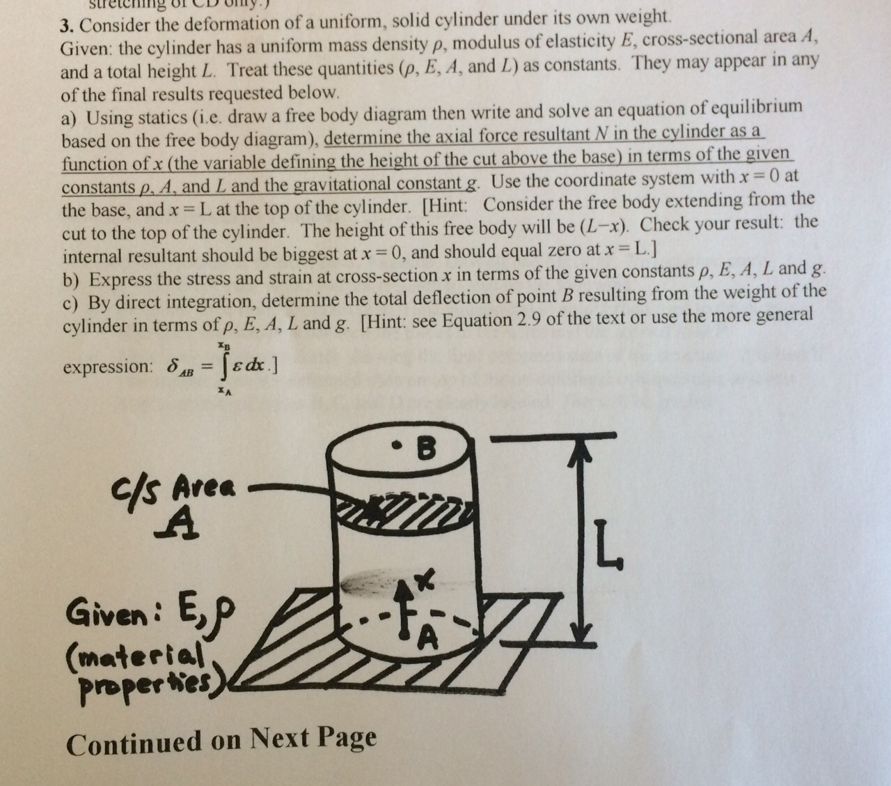 Solved stretching or under its own weight. Consider the | Chegg.com