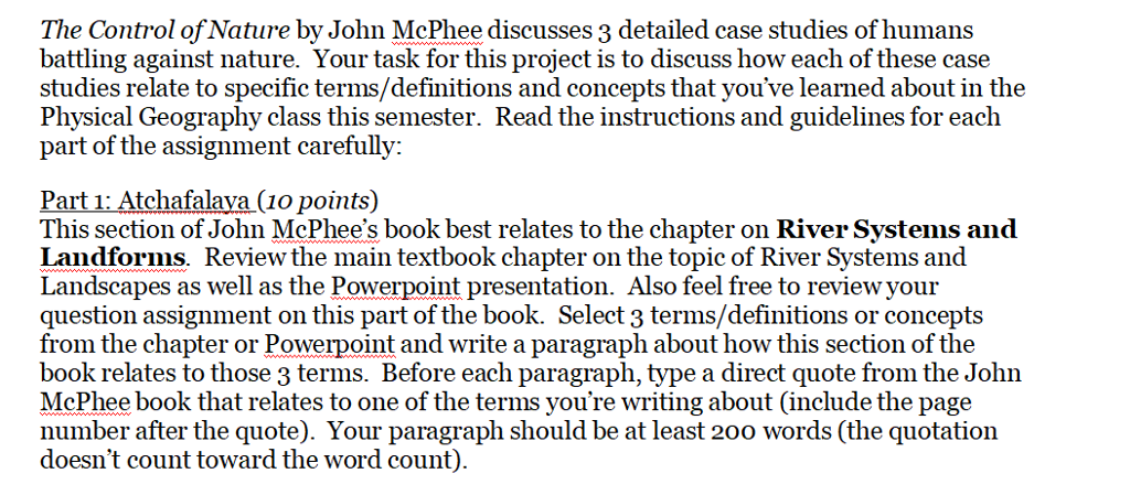 The Control of Nature by John McPhee discusses 3 | Chegg.com
