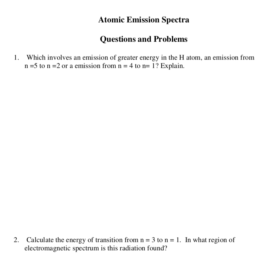 Solved Atomic Emission Spectra Questions and Problems 1. | Chegg.com