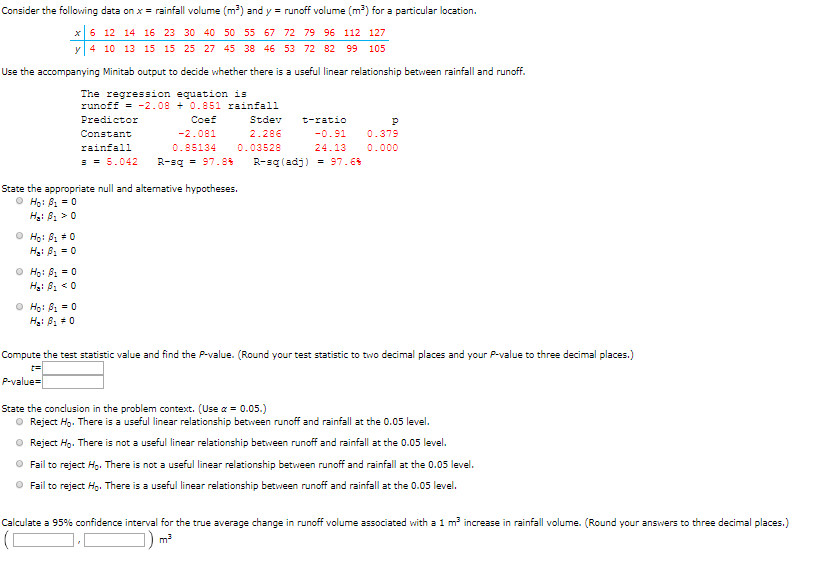 Solved Consider the following data on x = rainfall volume | Chegg.com
