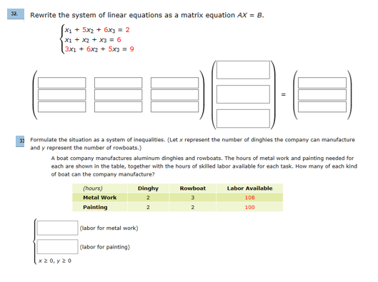 Solved Rewrite the system of linear equations as a matrix | Chegg.com