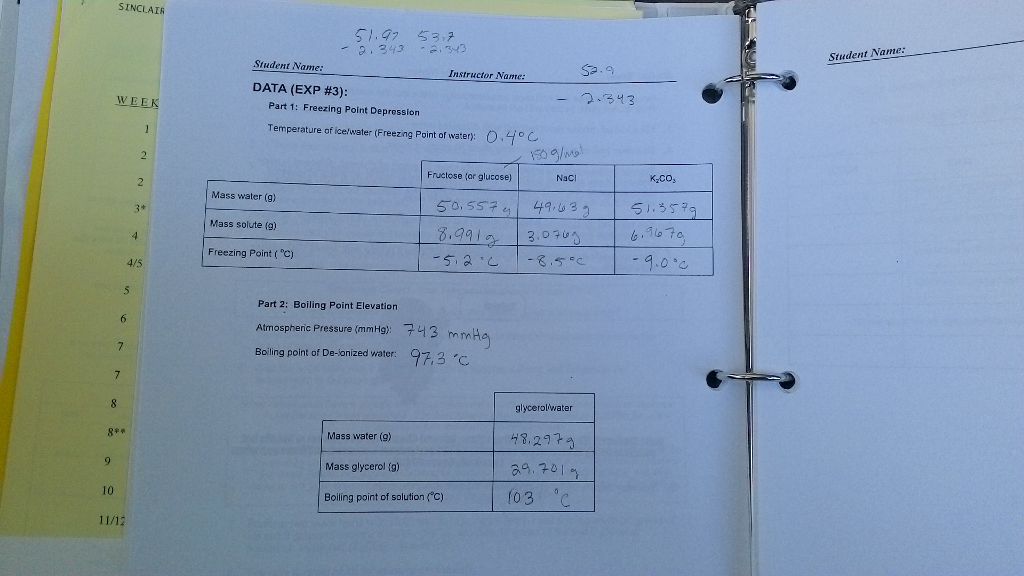 Solved Student Name: Instructor No CALCULATIONS: Part 1: | Chegg.com