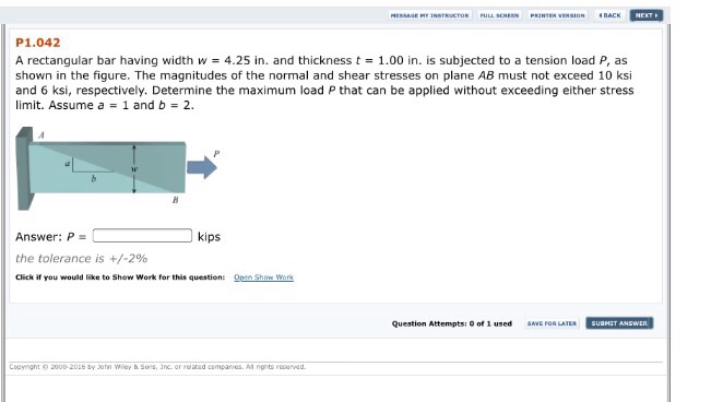 Solved A rectangular bar having width w = 4.25 in. and | Chegg.com