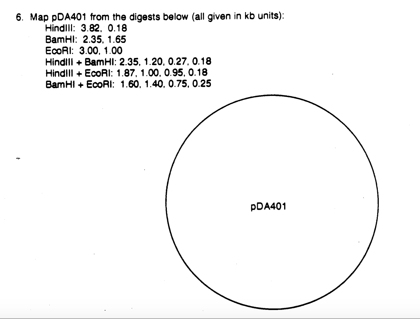 Solved Map pDA401 from the digests below (all given in kb | Chegg.com