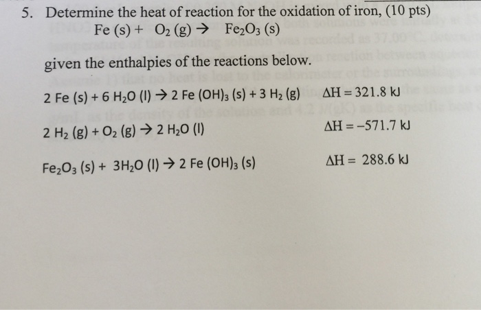 Solved Determine the heat of reaction for the oxidation of | Chegg.com