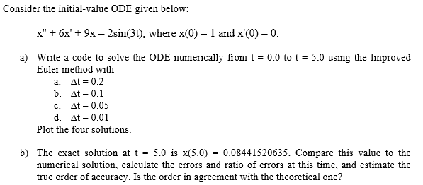 Solved Consider the initial-value ODE given below x" +6x | Chegg.com