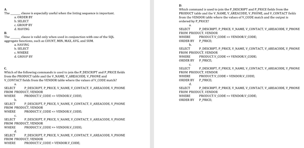 Solved Which command is used to join the P DESCRIPT and | Chegg.com