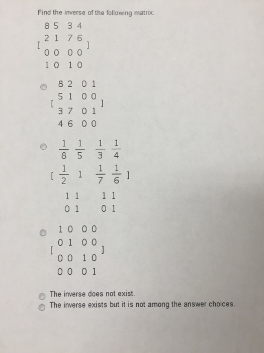 Solved Find the inverse of the following matrix The inverse | Chegg.com