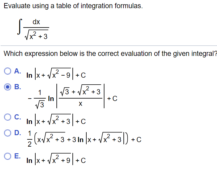 Solved Evaluate using a table of integration formulas. | Chegg.com