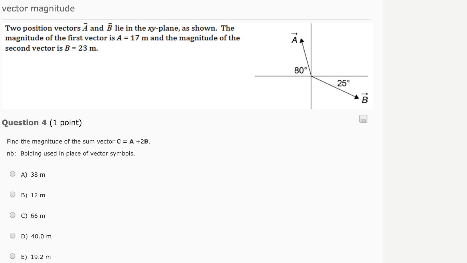 Solved vector magnitude Two position vectors A and B lie in | Chegg.com