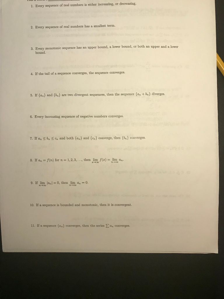 Solved 1. Every sequence of real numbers is either | Chegg.com