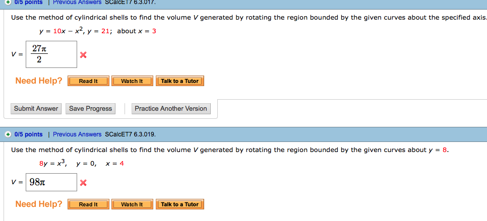 Solved 015 points T Previous Answers SCalcET7 6.3.017 Use | Chegg.com