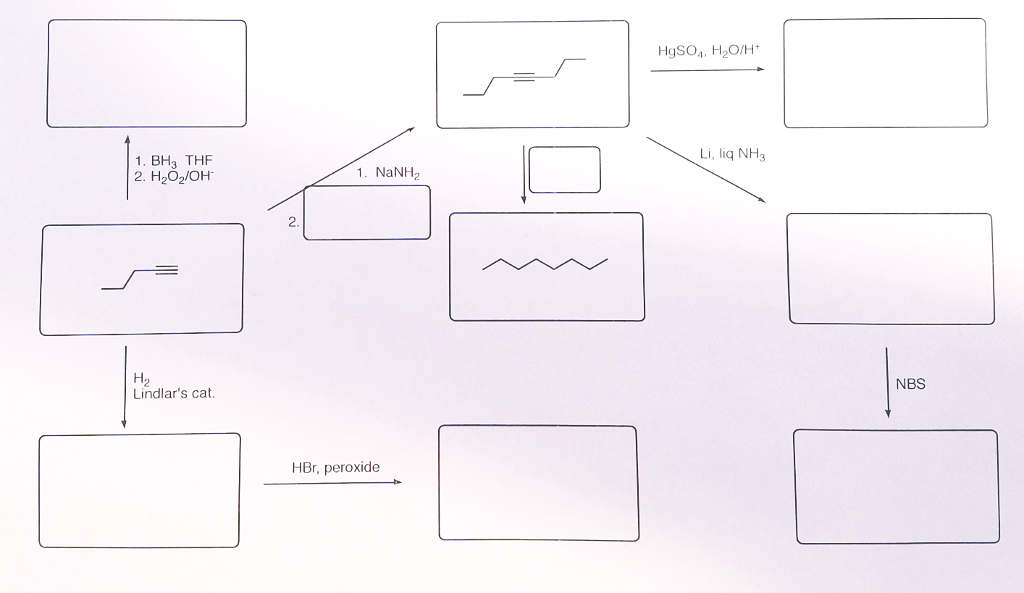 Solved HgSO, H2O/H Li, liq NH3 1. BH3 THF 2. H202/OH 1. NaNH | Chegg.com