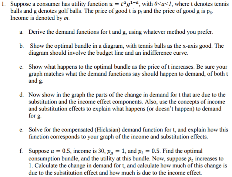 Solved Suppose a consumer has utility function u = t^a | Chegg.com