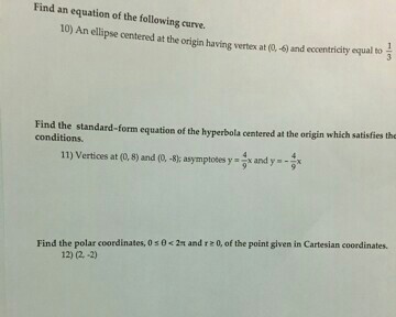 Solved An ellipse centered at the origin having vertex at | Chegg.com