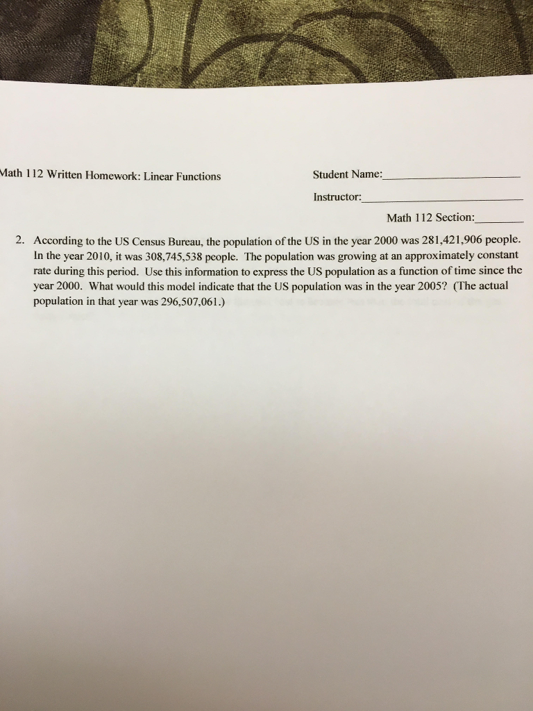Solved Math 112 Written Homework: Linear Functions Student | Chegg.com