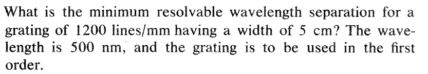 Solved What is the minimum resolvable wavelength separation | Chegg.com