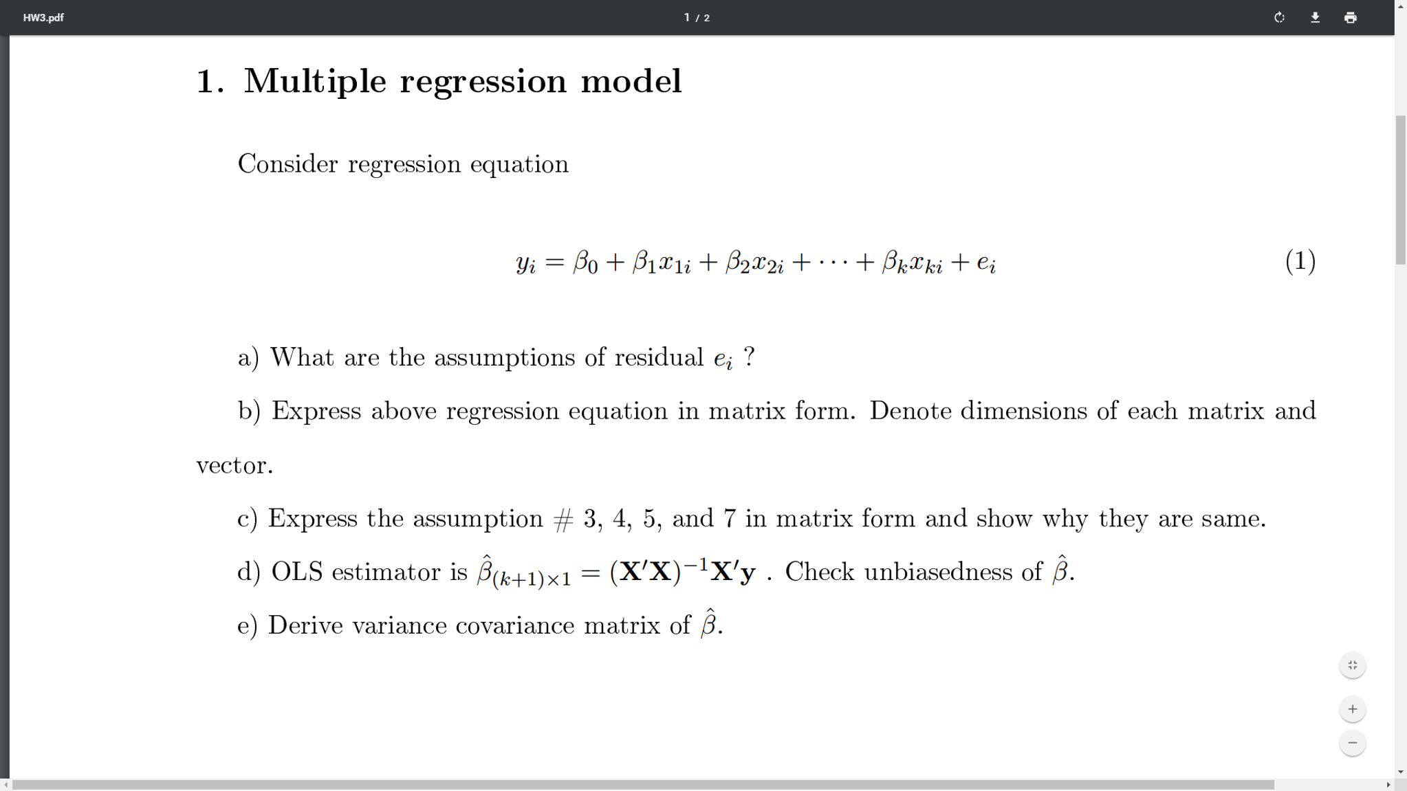 Consider regression equation y_i = beta_0 + beta_1 | Chegg.com