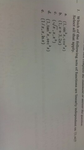 Solved Which of the following sets of functions are linearly | Chegg.com
