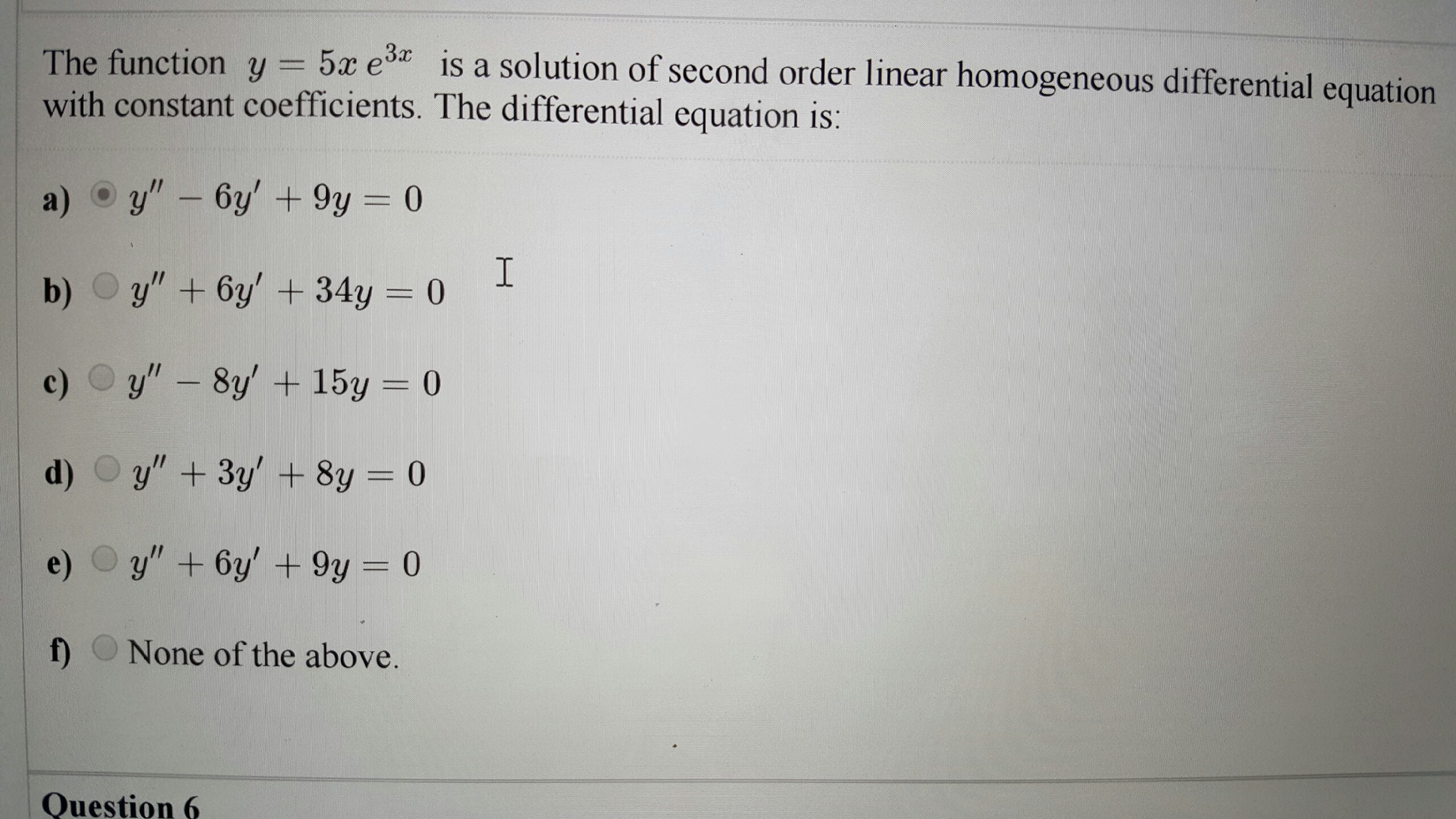 Solved The function y = 5x e^3x is a solution of second | Chegg.com